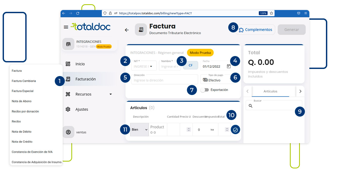 Facturación electrónica, manual de TotalPOS
